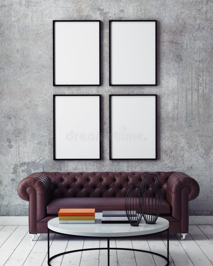 Mock Up Poster Frames in Hipster Interior Background, Stock Photo ...