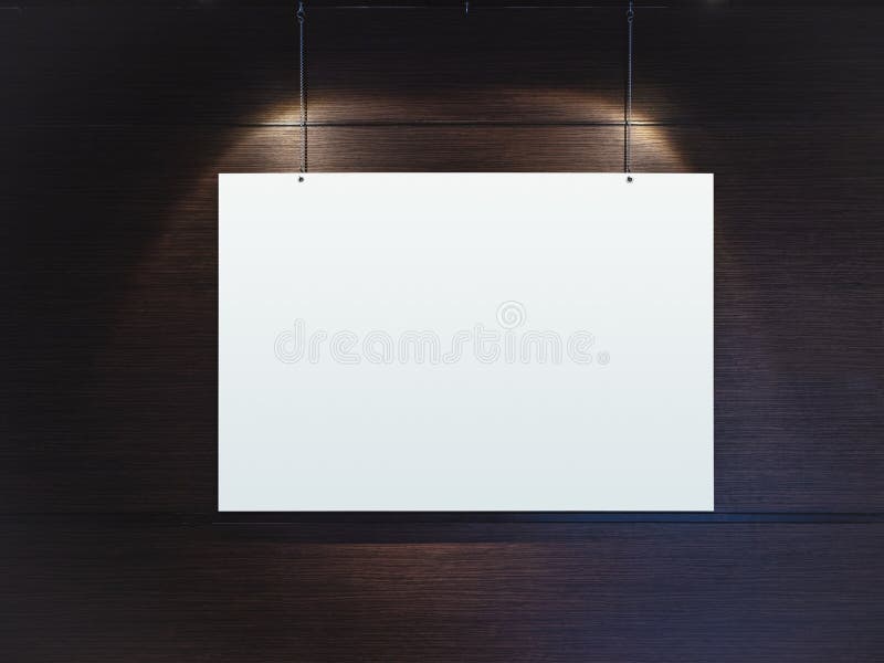 Mock Up Poster Hanging with Spot Light on Wall Stock Photo - Image of ...