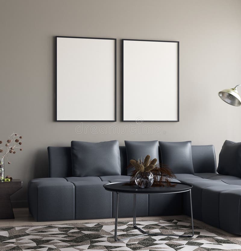Mock Up Poster in Interior with Minimal Decor Stock Illustration ...