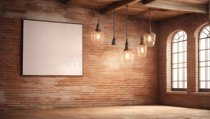 Mock Up Poster in Interior, Brick Wall Stock Illustration ...