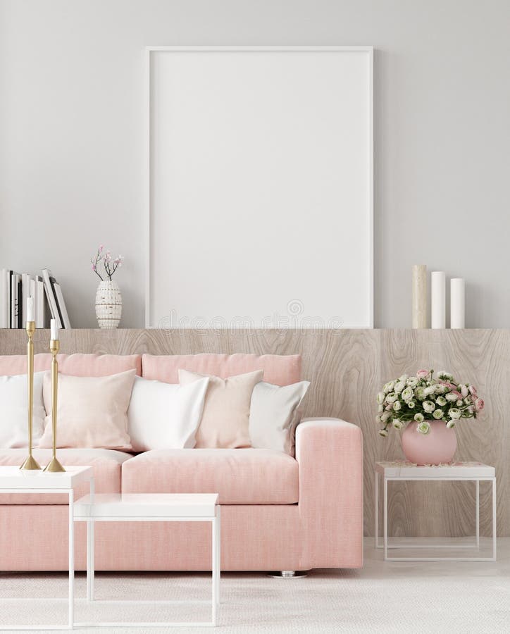 Mock Up Poster in Warm Home Interior Background, Springtime Stock ...