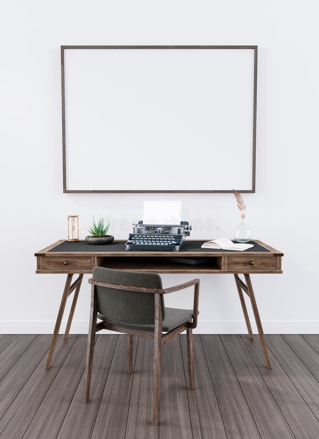 Mock Up, Retro Office Work Space with White Wall 3D Render Stock ...