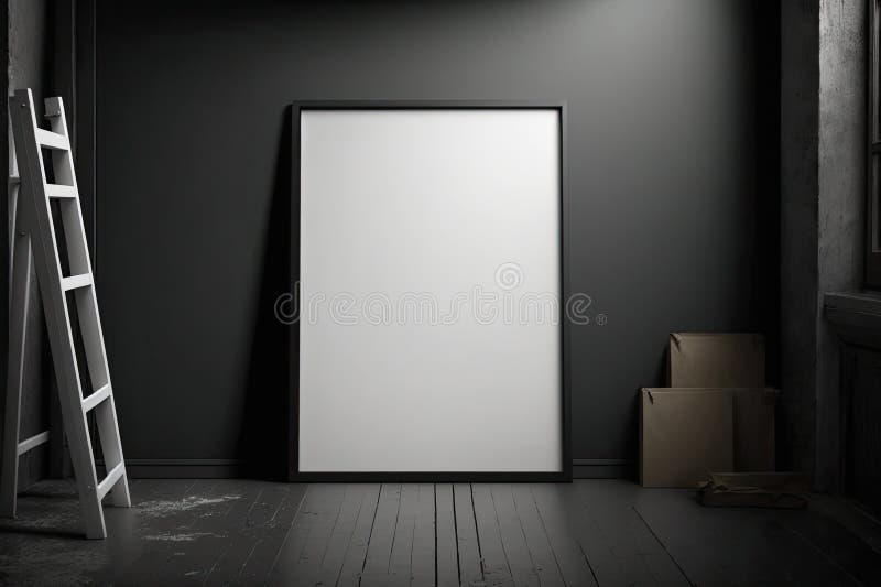 Mock Up Room, Empty White Poster on Black Wall Stock Illustration ...