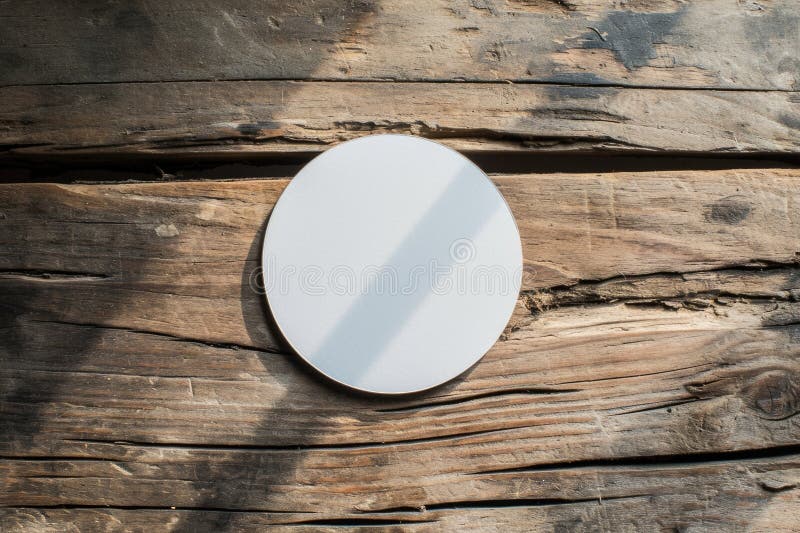 Mock-up of a Round White Sticker on a Wooden Surface Stock Illustration ...