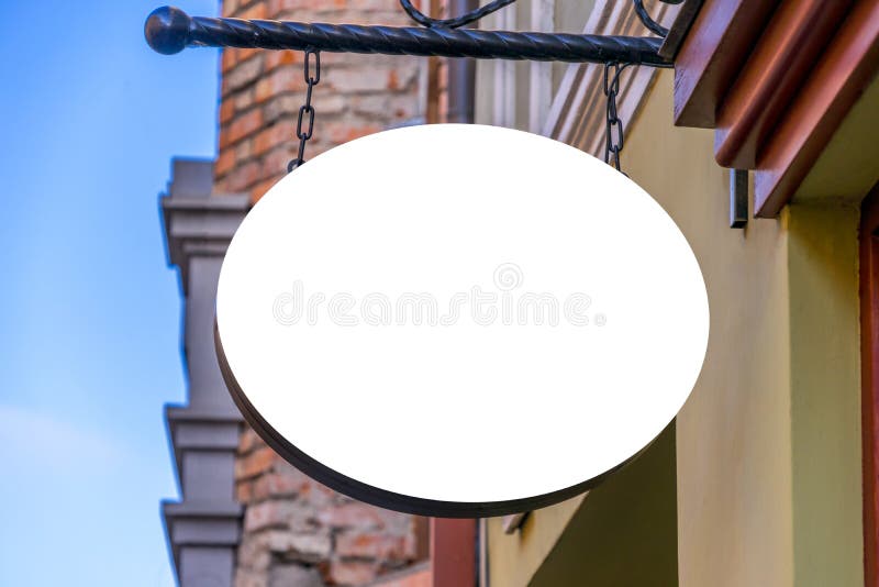 Mock Up Sign. Blank White Rounded Signage on a Building Wall Stock ...