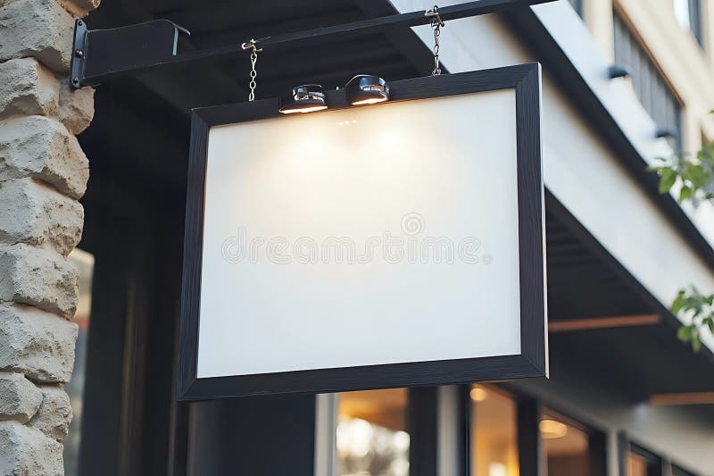 Mock Up Signboard Black Frame Square Shape Front Shop Sign Modern ...
