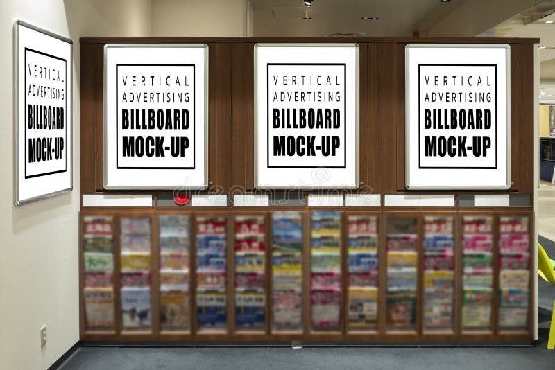 Mock Up Signboard on Panel Over Books Shelf Stock Image - Image of ...