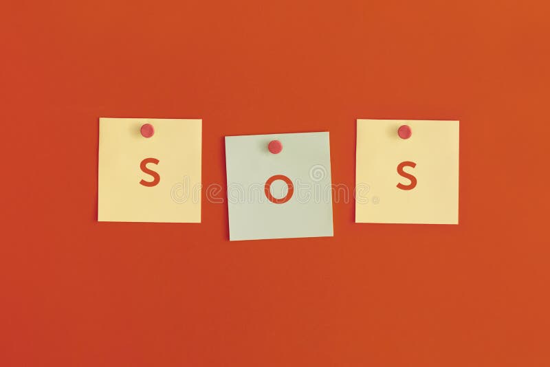 Mock Up Sticky Notes on Red Background. Sos Concept Stock Image - Image ...
