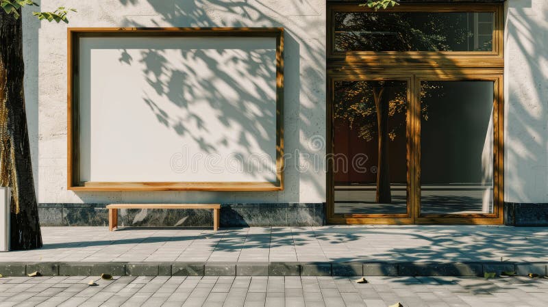 A Mock-up of a Storefront with a Wooden Frame and Large Windows Stock ...