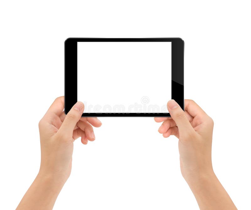 Mock-up Tablet in Woman Hand Isolated on White Stock Photo - Image of ...