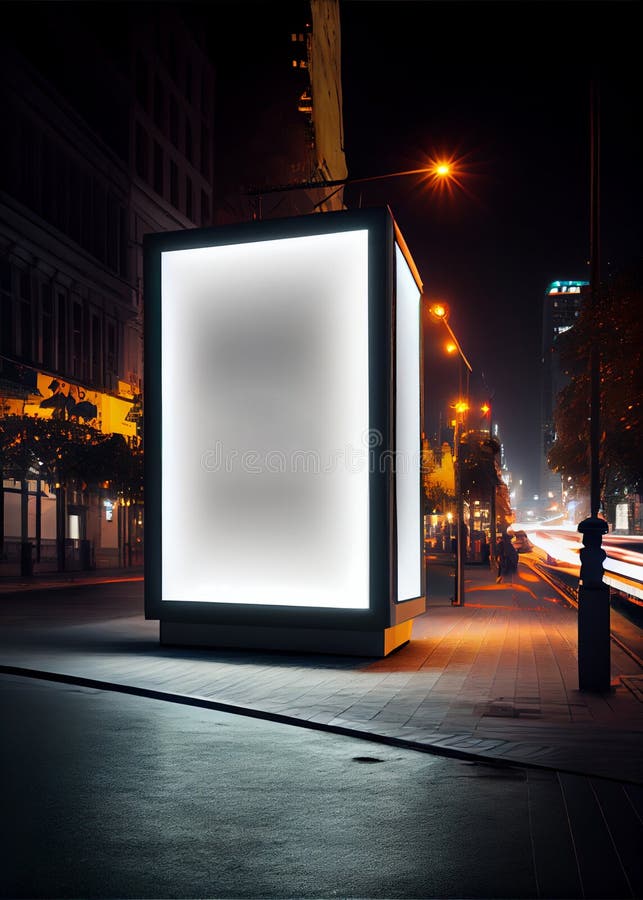 Mock-up of Template Bus Stop Lightbox at Night, AI Generated Stock ...