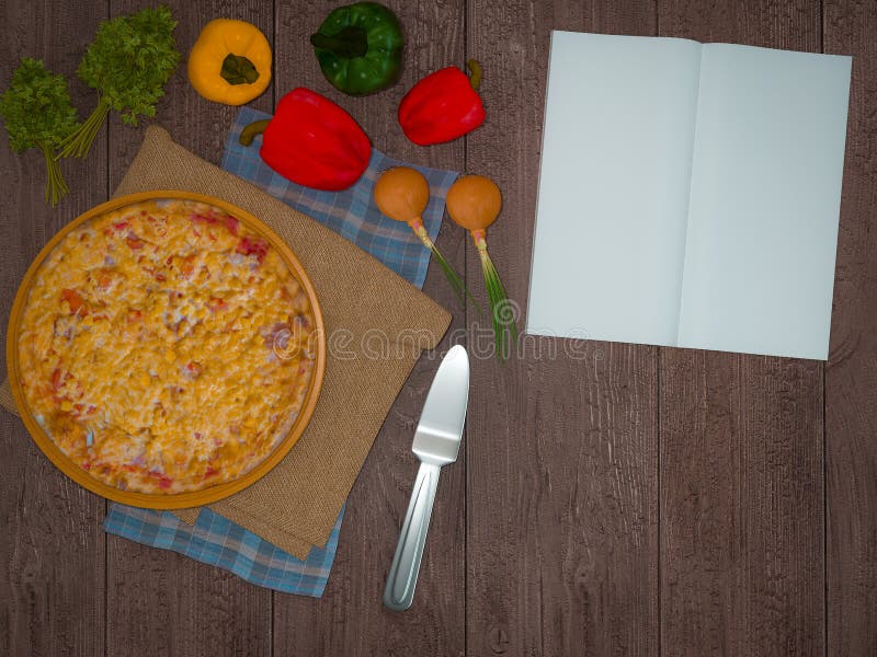 Mock Up Template Pizza on a Wooden Table. Stock Image - Image of ...