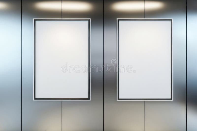 Mock Up. Two Vertical Poster Media Template Frame Hanging on the Wall ...