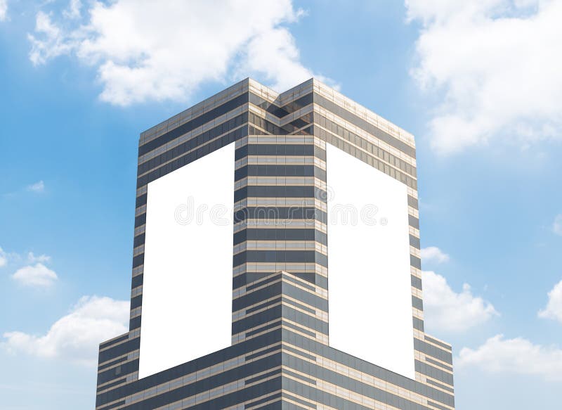 Mock Up Two White Vertical LED Display Billboard on Tower Building with ...