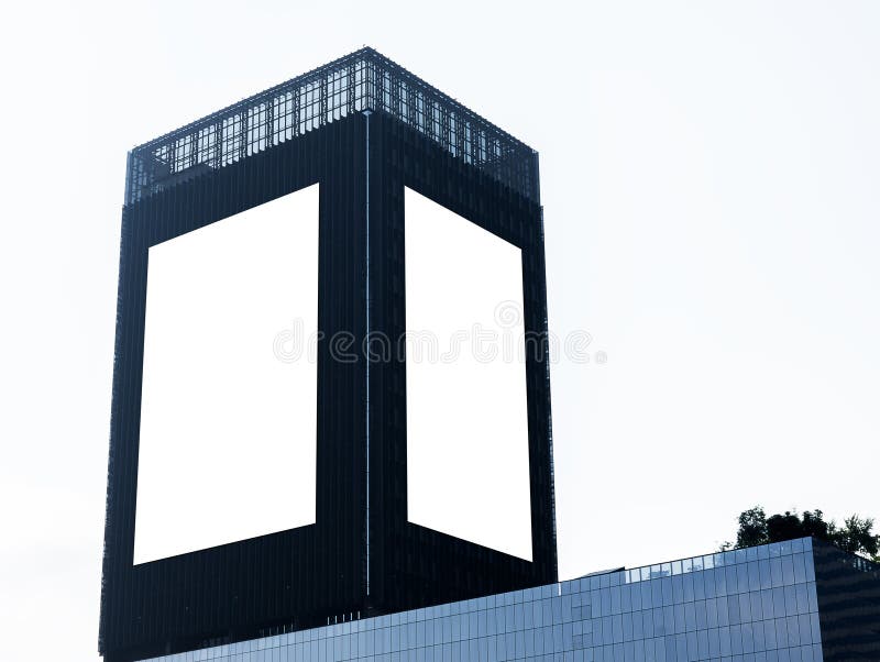Mock Up Two White Vertical LED Display Billboard on Tower Building ...
