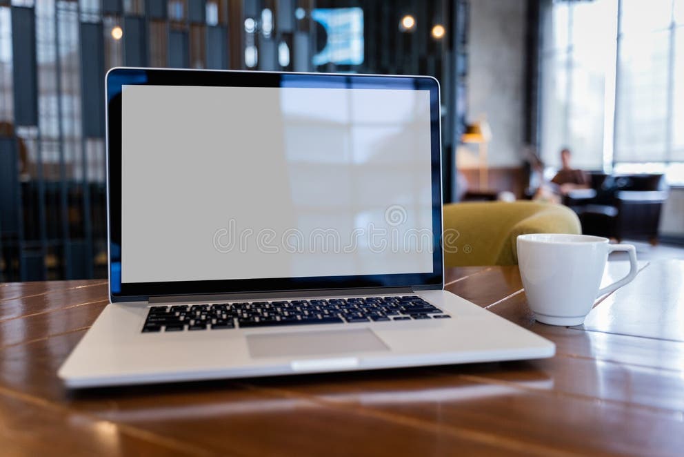 Mock Up Using Laptop with Blank Screen Computer Modern Stock Photo ...