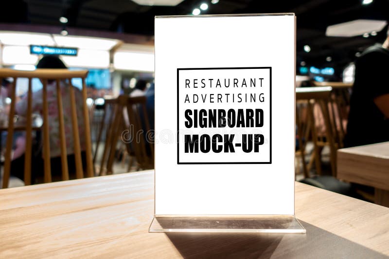 Mock Up Vertical Advertising Signboard on Table in Restaurant Stock ...