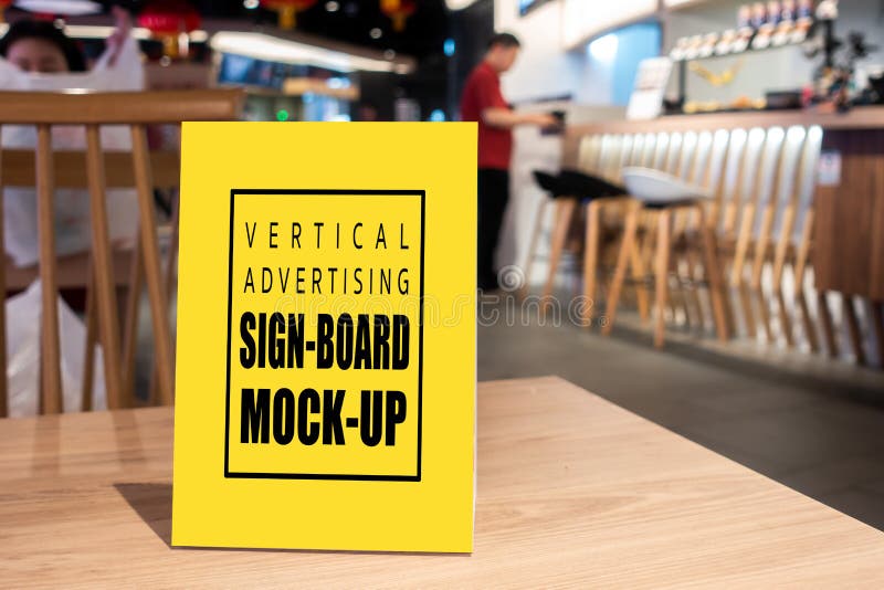 Mock Up Vertical Advertising Signboard on Table in Restaurant Stock ...