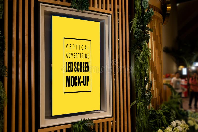 Mock Up Vertical LED Screen in Wooden Frame on Panels Stock Image ...