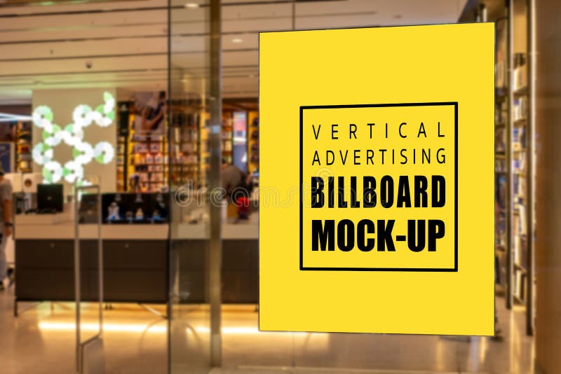 Mock Up Vertical Signboard on Glass Panel of Record Store Stock Photo ...
