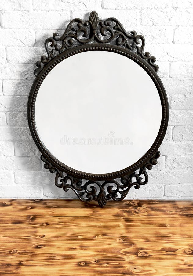 Mock Up with Vintage Circle Frame. Stock Image - Image of wooden ...