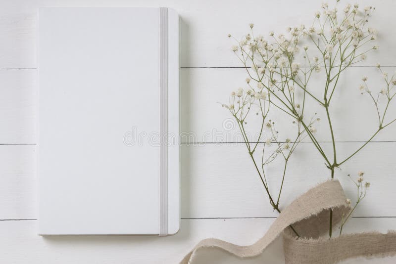White Diary, Notebook with Rubber Band, Top View Flat Lay, Mock-up for ...