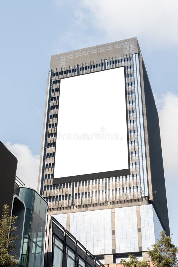 Mock Up White Vertical Large LED Display Billboard on Tower Building ...