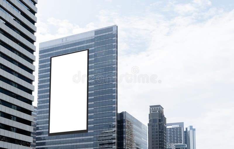 Mock Up White Vertical Large LED Display Billboard on Tower Building ...