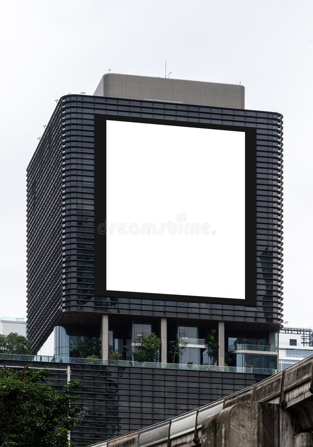 Mock Up White Vertical Large LED Display Billboard on Tower Building ...