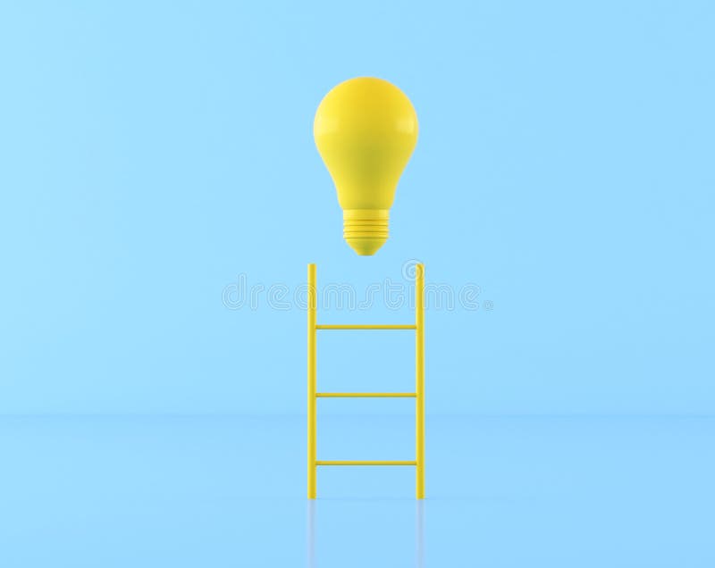 Mock Up of Yellow Ladder with Light Bulb on Blue Background, Knowledge ...