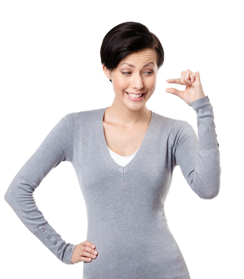 Mocking Woman Gestures Small Amount Stock Image - Image of caucasian ...