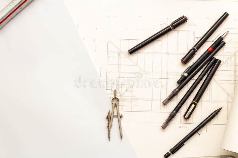 Mockup of Architectural Concept, Top View of Drawing Tools and Engineer ...