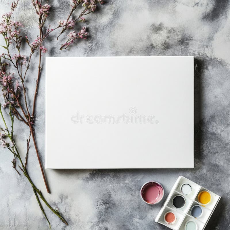 Mockup Artist Canvas in Rectangle Format on Grey Table. Format Top View ...