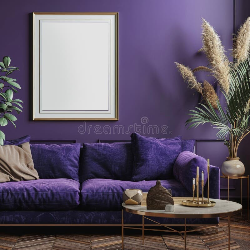 Mockup Artist Canvas Vertical Format Purple Background Front View Frame ...