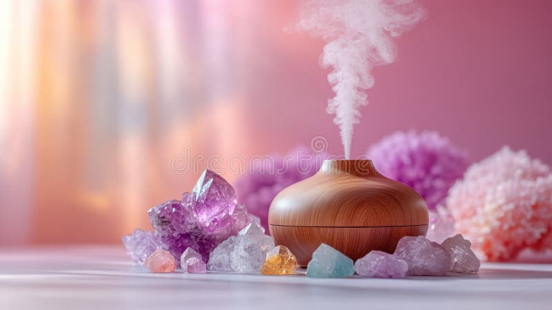 Mockup Banner Featuring an Aromatherapy Diffuser and Healing Crystals ...