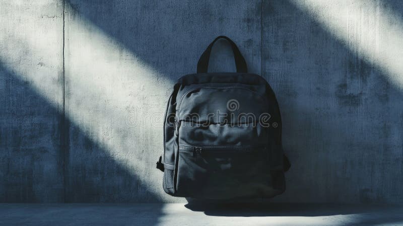 Mockup of a Black Backpack Hanging on a Concrete Wall with Dramatic ...