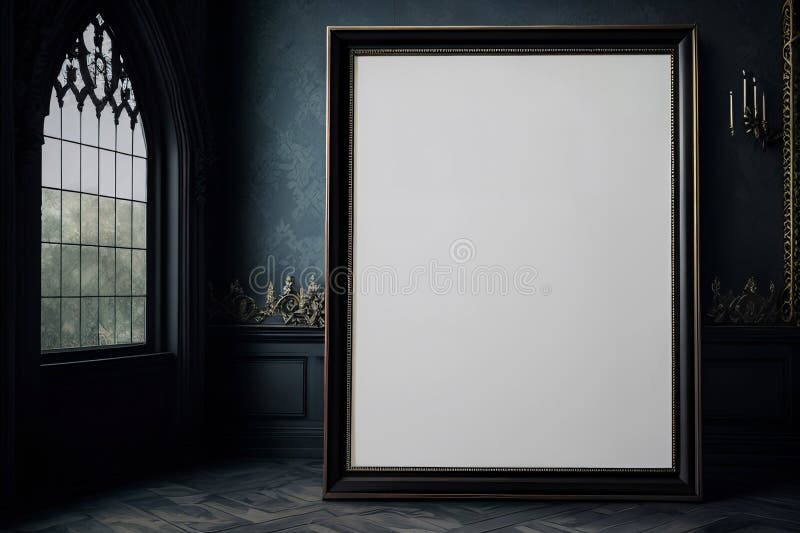 Mockup of Black Frame in Dark Gothic Interior Stock Image - Image of ...