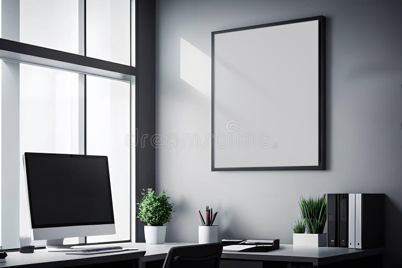 Mockup of Black Frame in Office Interior Stock Illustration ...