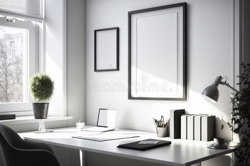 Mockup of Black Frame in Office Interior Stock Illustration ...