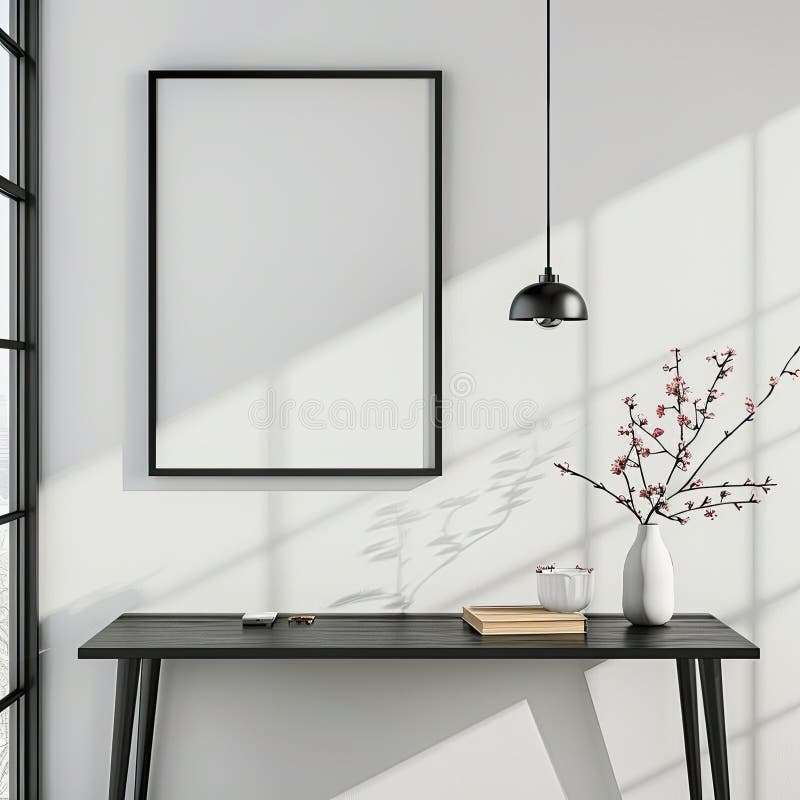 A Mockup of a Black Poster Frame with A3 Size on a White Wall Stock ...