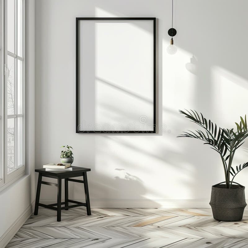 A Mockup of a Black Poster Frame with A3 Size on a White Wall Stock ...