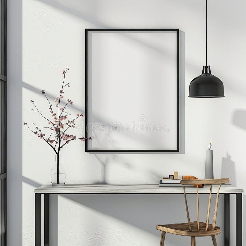 A Mockup of a Black Poster Frame with A3 Size on a White Wall Stock ...