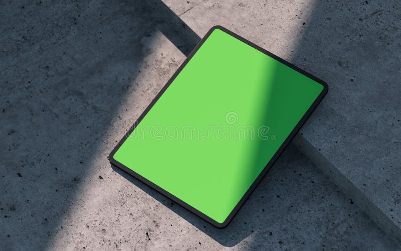 Mockup of Black Tablet Device, Lay on a Concrete Surface Stock ...