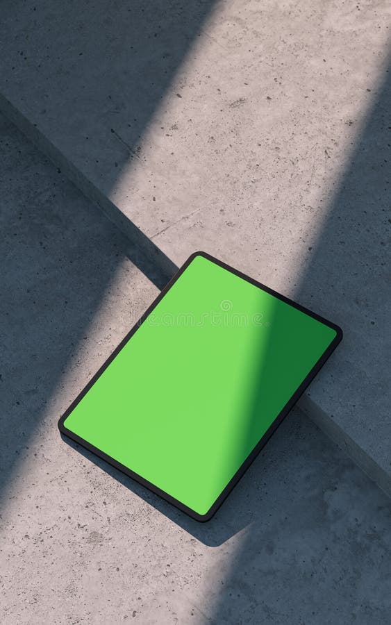 Mockup of Black Tablet Device, Lay on a Concrete Surface Stock ...