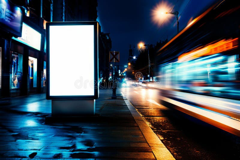 Mockup of Blank Advertising Billboard Light Box on the City Night ...
