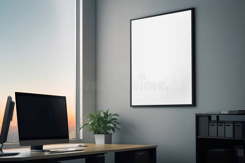 Mockup of Blank Frame in Office Interior Stock Illustration ...