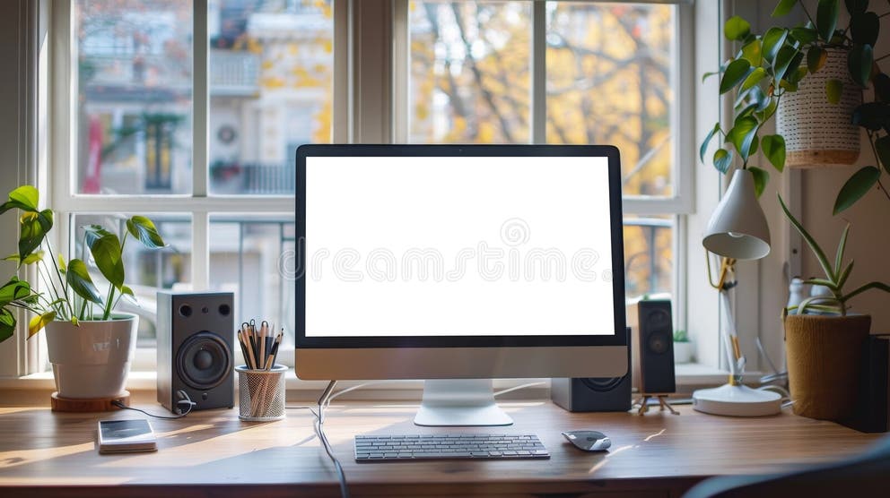 Mockup Blank Screen Computer Desktop at Home. Generative AI Stock Photo ...