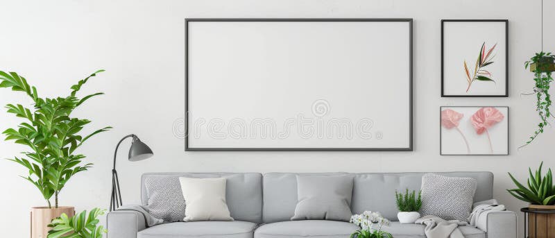 Mockup of Blank Wall Frame in Living Room for Art or Photo Display ...