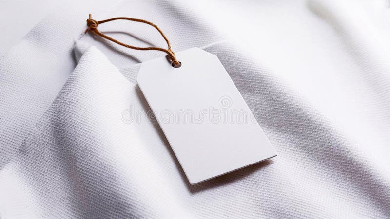 Mockup of a Blank White Paper Tag with a Brown String on White Fabric ...