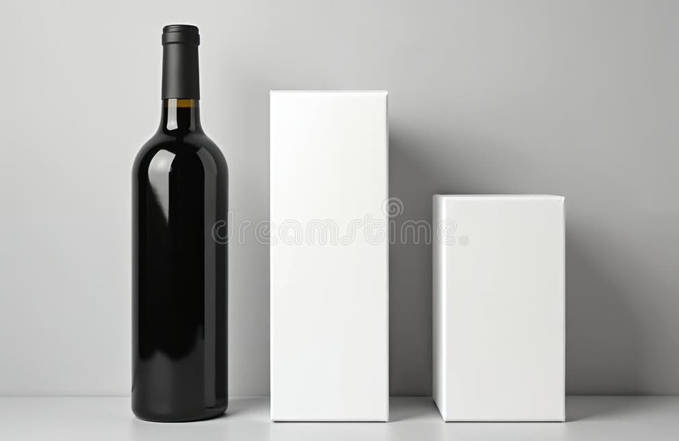 Mockup of Blank White Rectangular Boxes and Wine Bottle. Paperboard ...